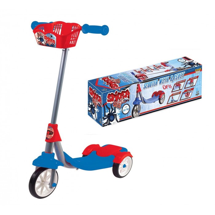 Spider Örümcek 3 Tekerlekli Frenli Sepetli Erkek Çocuk Scooter Üç Tekerli