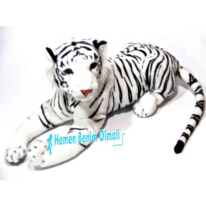 Peluş Kaplan,Aslan - Halley - Peluş Sibirya Kaplanı 60 cm Yatan Beyaz Kaplan